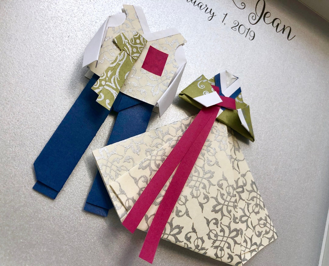 Origami Hanbok Wedding Shadowbox, Korean Paper Anniversary Gift - Etsy