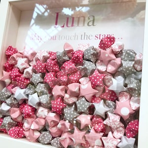 Personalized Name Frame With Pink and Grey Lucky Stars, Baby Girl Frame ...