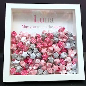 Personalized Name Frame With Pink and Grey Lucky Stars, Baby Girl Frame ...