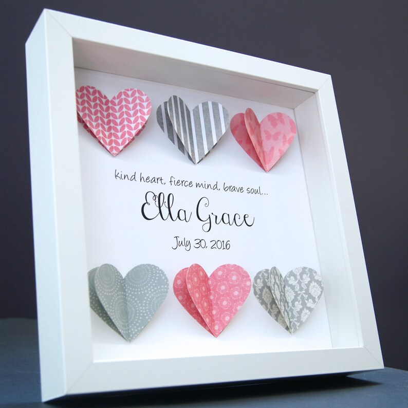 Personalized Name Frame With Paper Hearts Custom Art Newborn - Etsy Canada