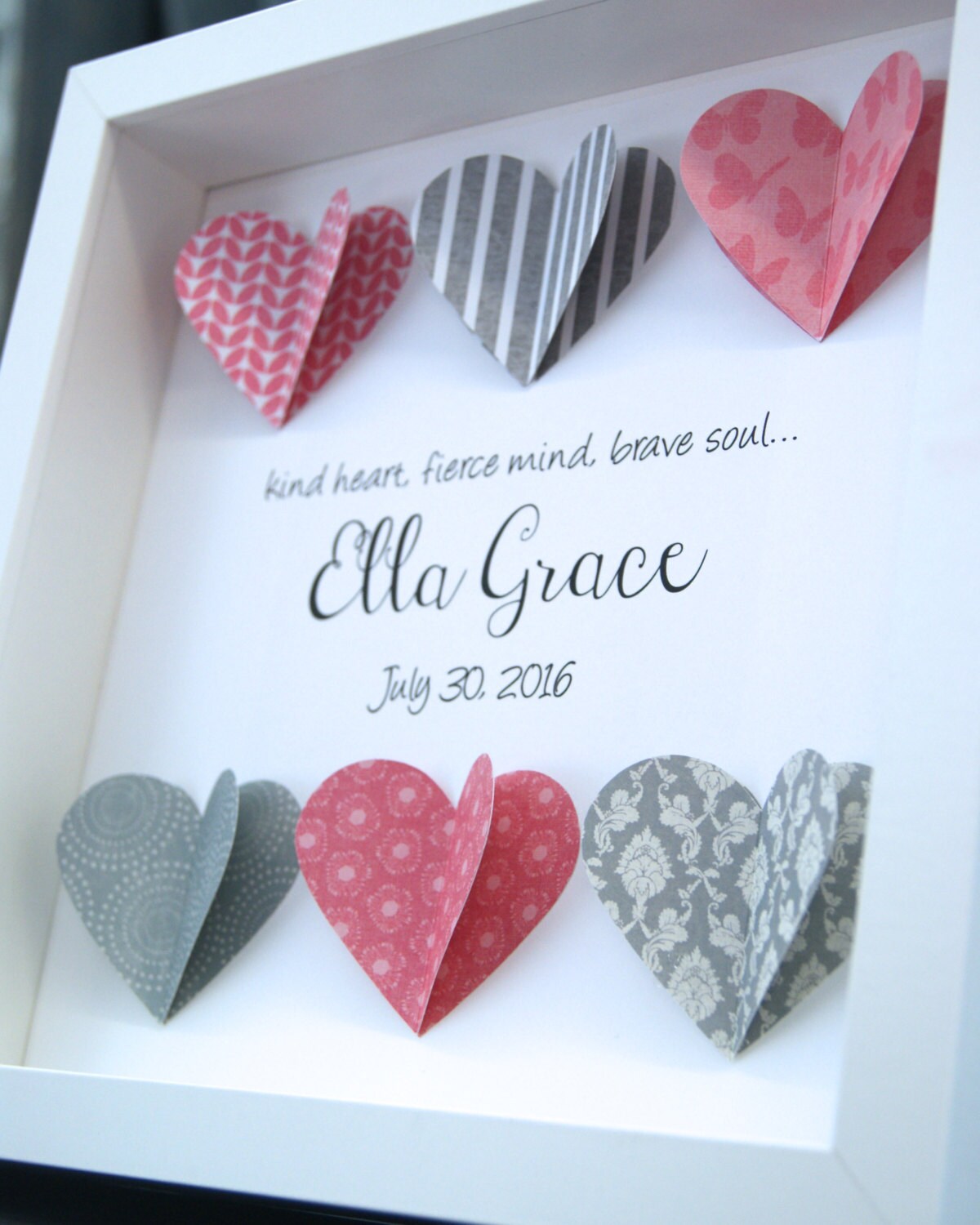 Personalized Name Frame With Paper Hearts Custom Art Newborn - Etsy Canada
