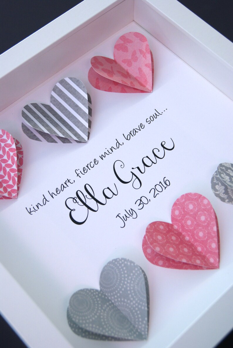 Personalized Name Frame With Paper Hearts Custom Art Newborn - Etsy Canada