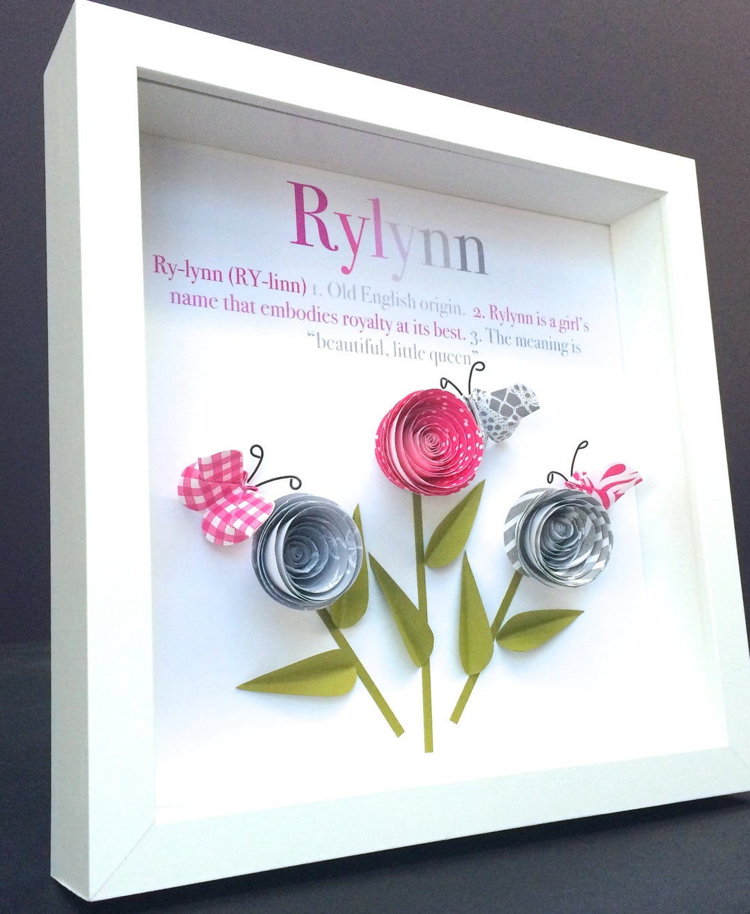Baby Girl Name Frame With Roses & Butterflies, Baby Name Frame With ...