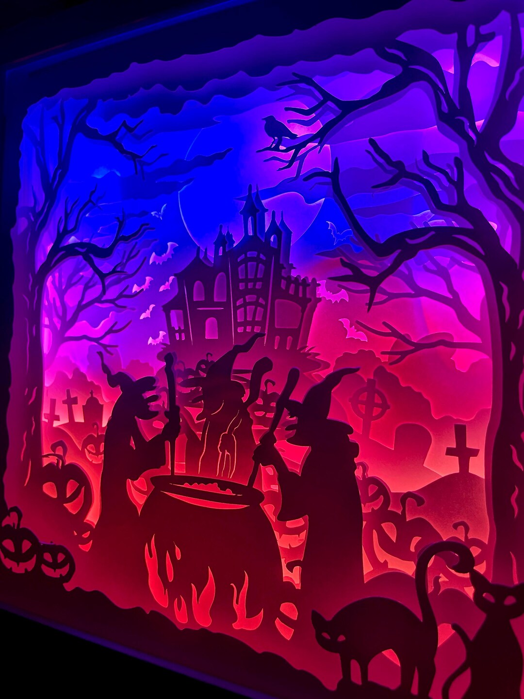 Spooky Halloween Lightbox, Illuminated Lit Halloween Art, Paper Cut ...