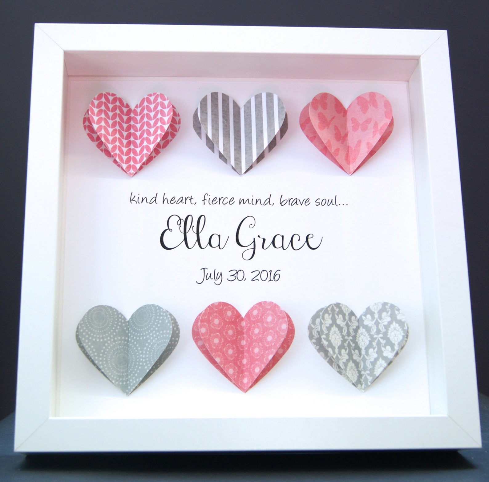 Personalized Name Frame With Paper Hearts Custom Art Newborn - Etsy Canada