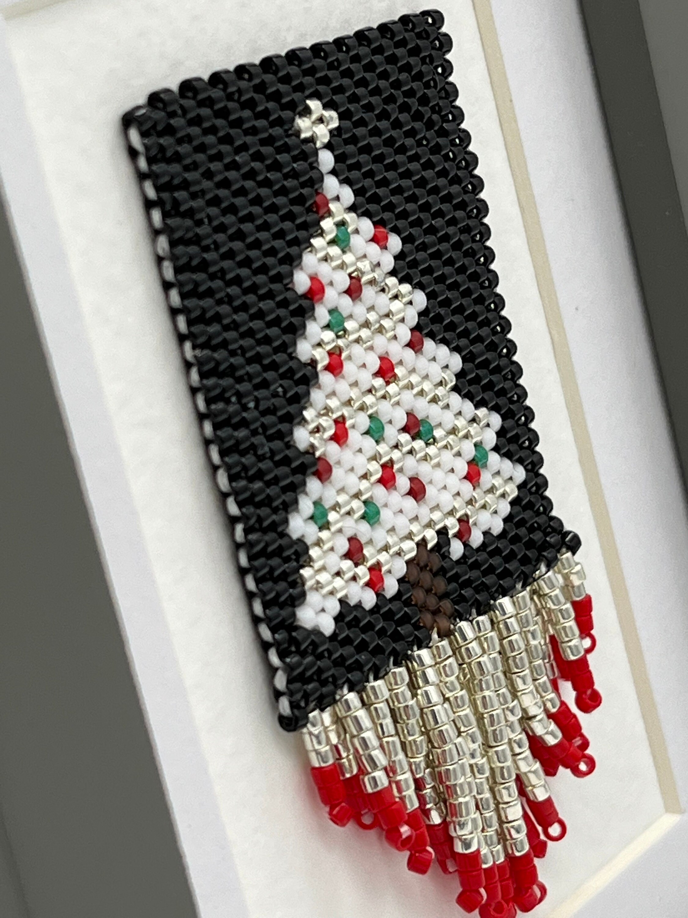 Small Framed Beaded Art, Christmas Tree Beadwork, Hand Woven Bead ...
