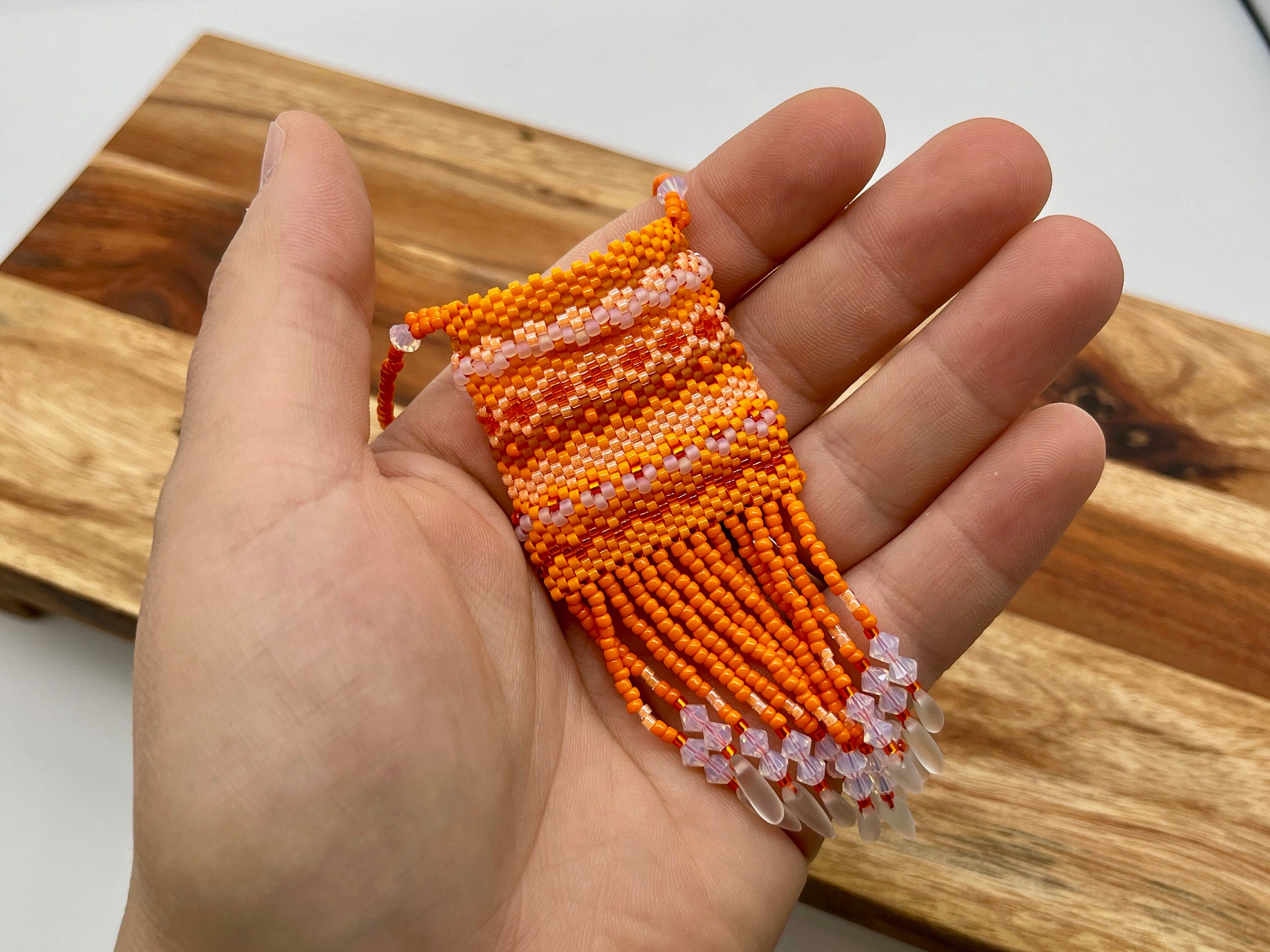 Large Amulet Bag Necklace, Hand Beaded, Orange Creamsicle Inspired ...