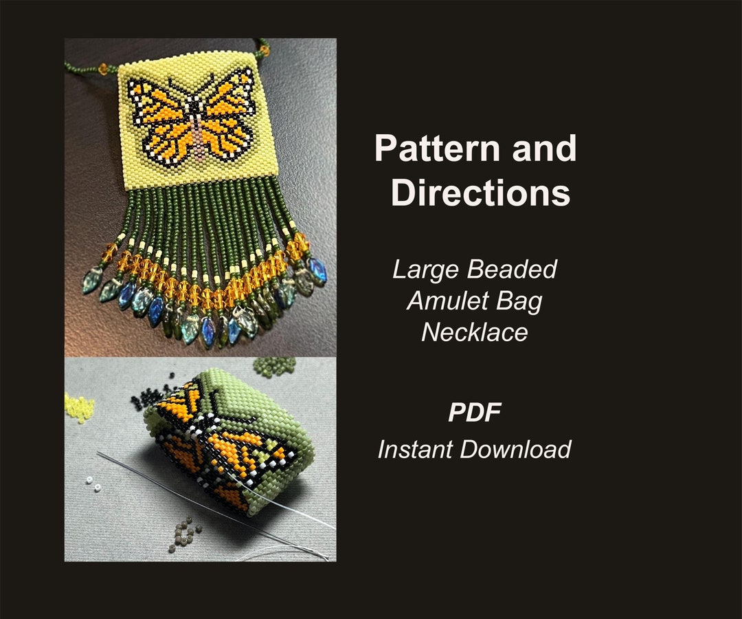 Beaded Amulet Bag Pattern, Monarch Butterfly Pattern, Necklace ...