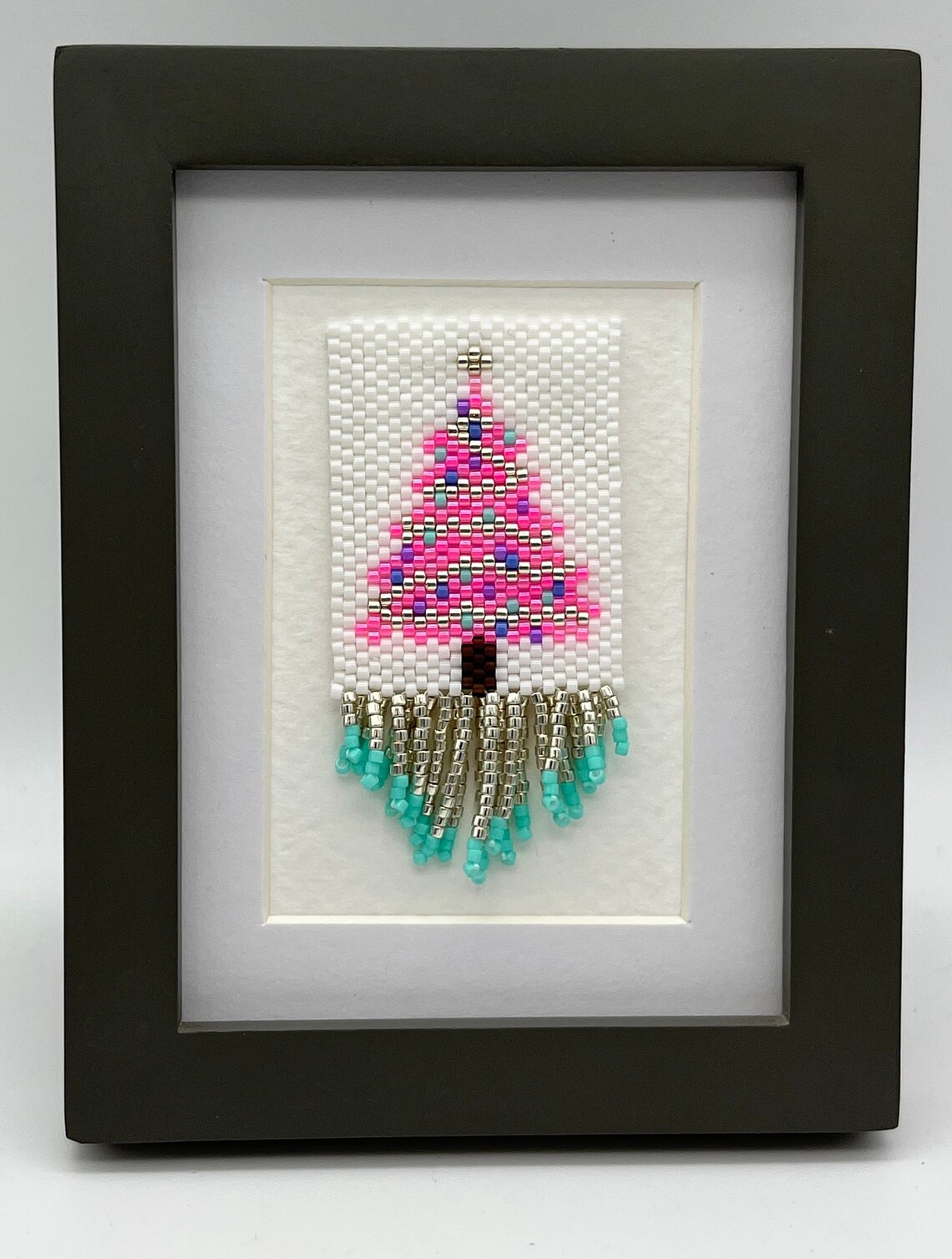 Small Framed Beaded Art, Christmas Tree Beadwork, Hand Woven Bead ...
