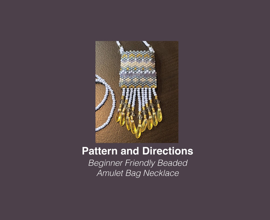 Beaded Amulet Bag Pattern, Oregon Rain Pattern, Peyote Stitch, Necklace ...