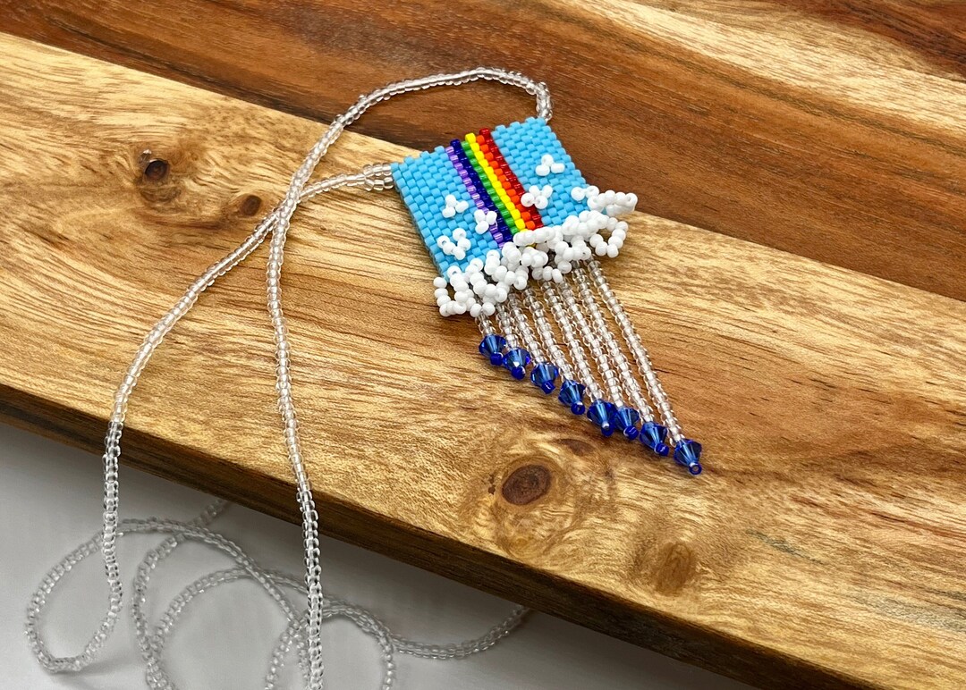 Peyote Stitch Rainbow Amulet Bag Necklace, Hand Beaded, Rainbow With ...