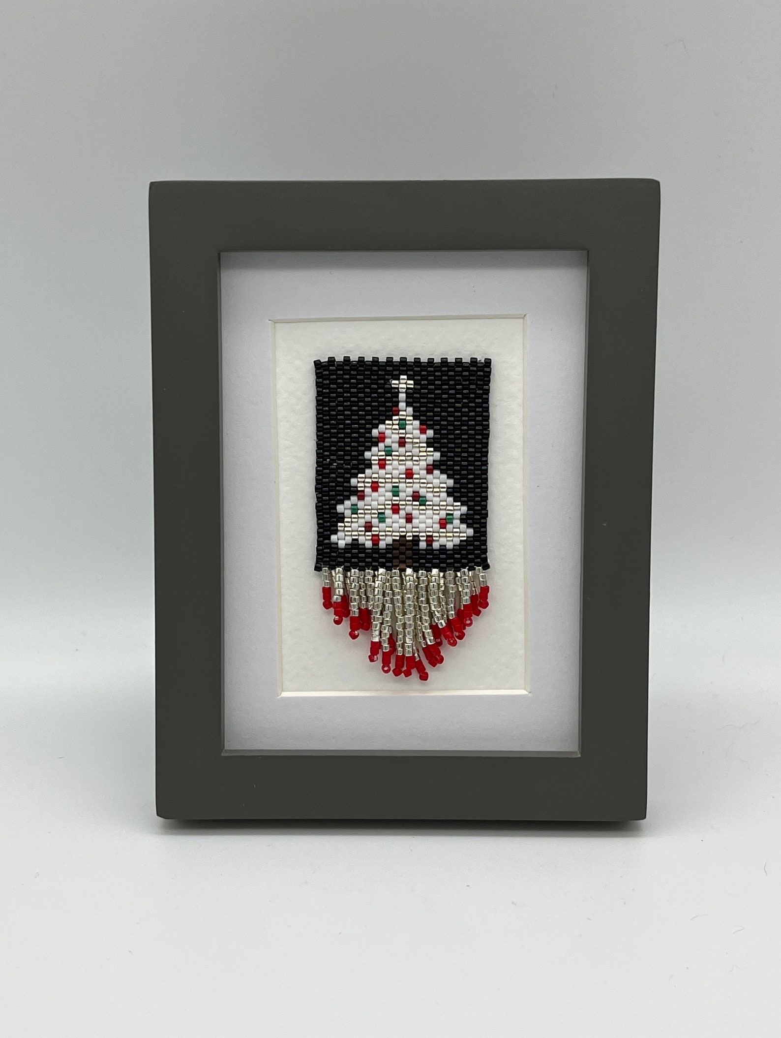 Small Framed Beaded Art, Christmas Tree Beadwork, Hand Woven Bead ...