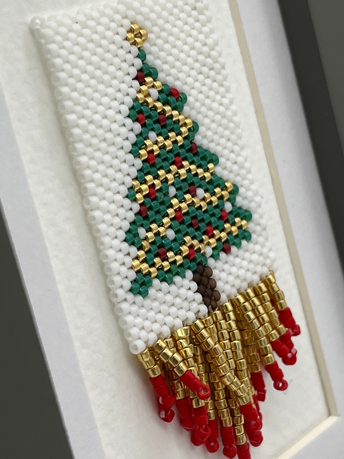 Small Framed Beaded Art, Christmas Tree Beadwork, Hand Woven Bead ...
