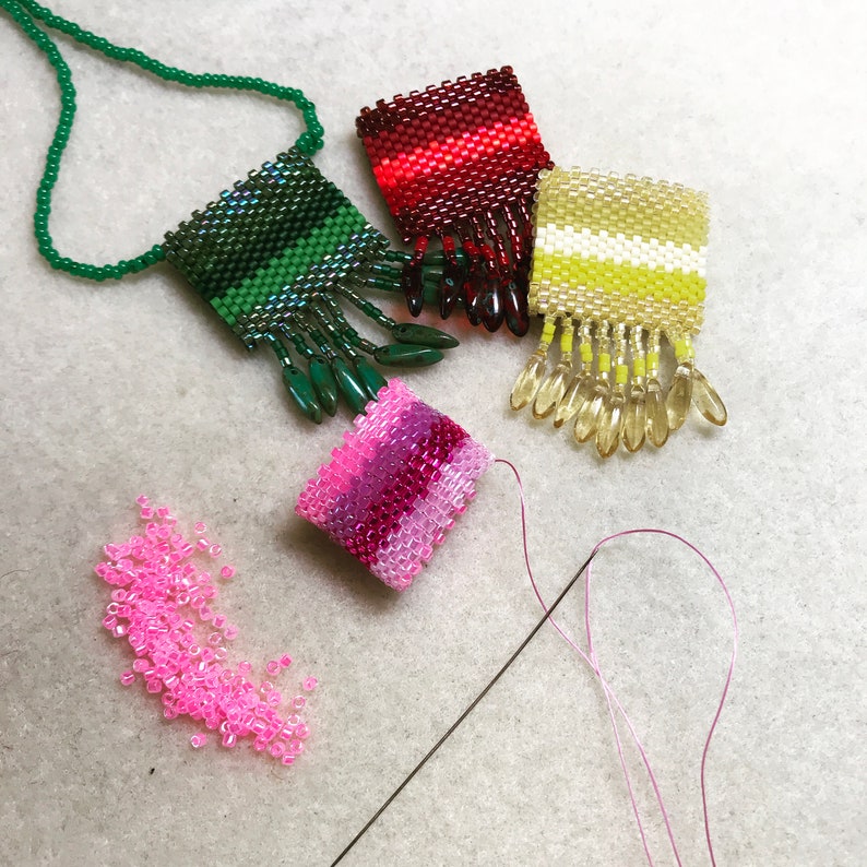 Mini Beaded Amulet Bag Pattern, Mini Stripes Pattern, Peyote Stitch ...