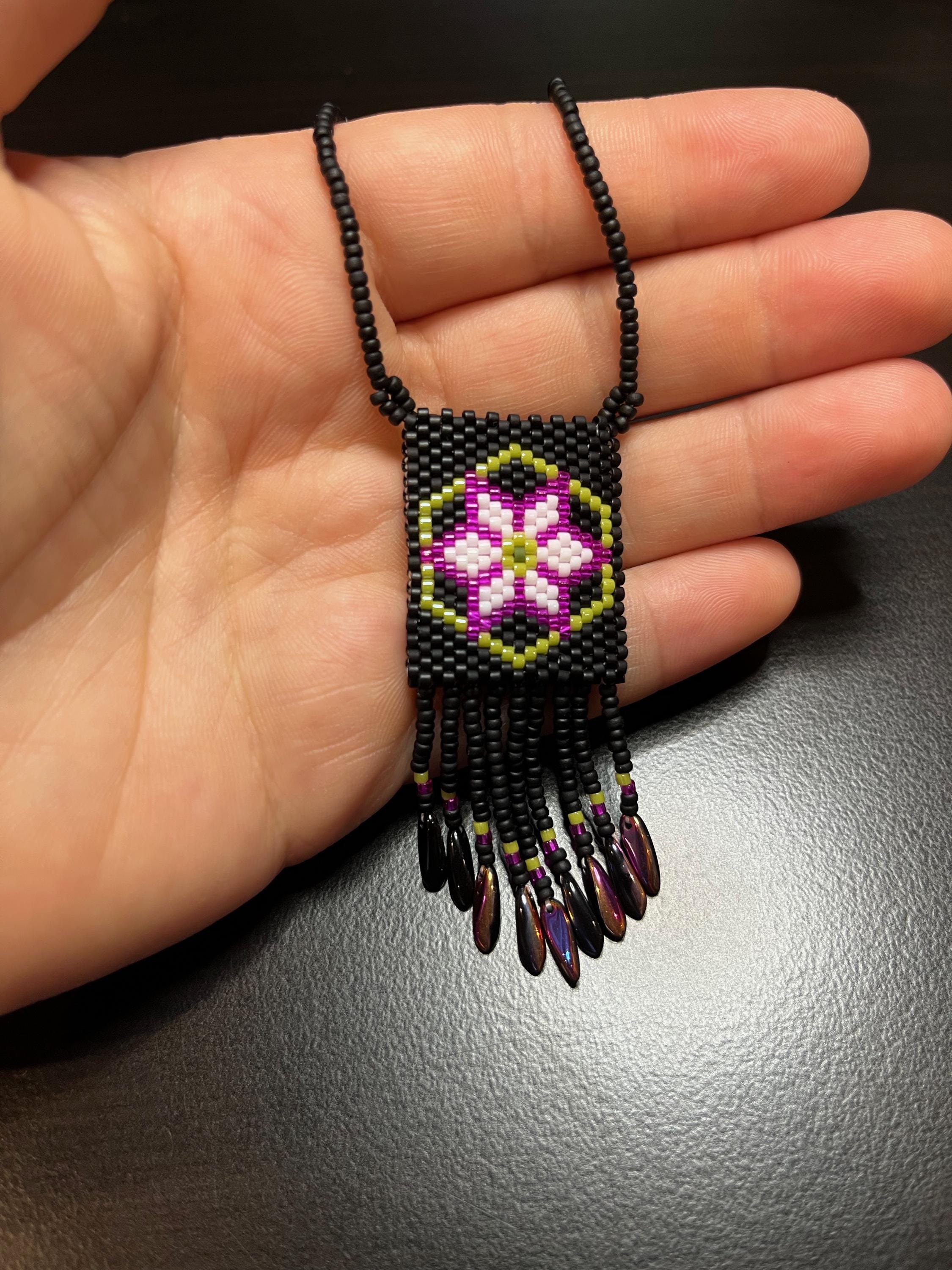 Mini Beaded Amulet Bag Pattern, Star Flower Pattern, Peyote Stitch ...