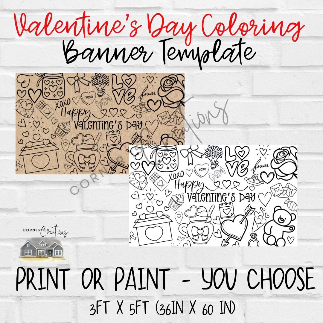 Valentines Day Color Your Own Banner: Printable or Paintable Kids ...
