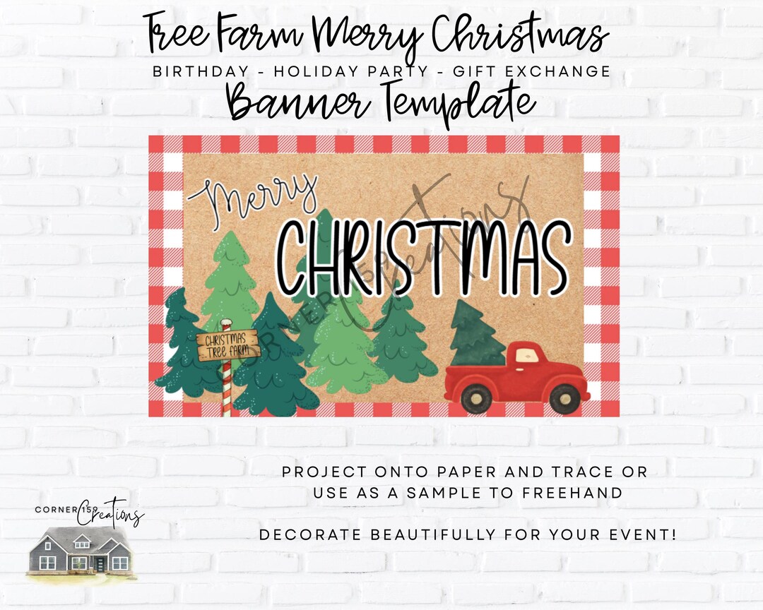 Tree Farm Merry Christmas Banner Template – Personalized Holiday Party ...
