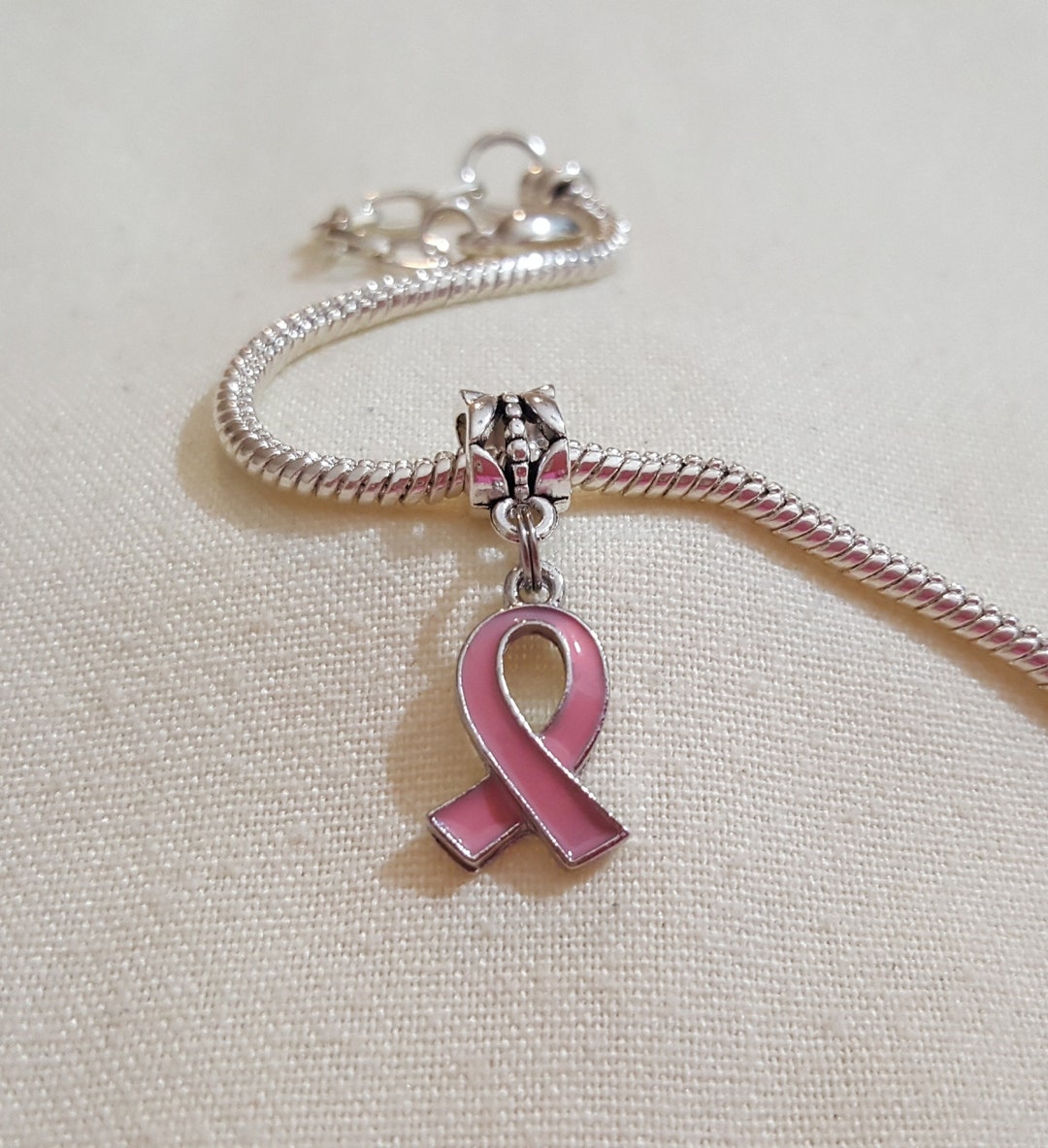 Pink Breast Cancer Ribbon for European Bracelet, Pink Awareness Charm ...