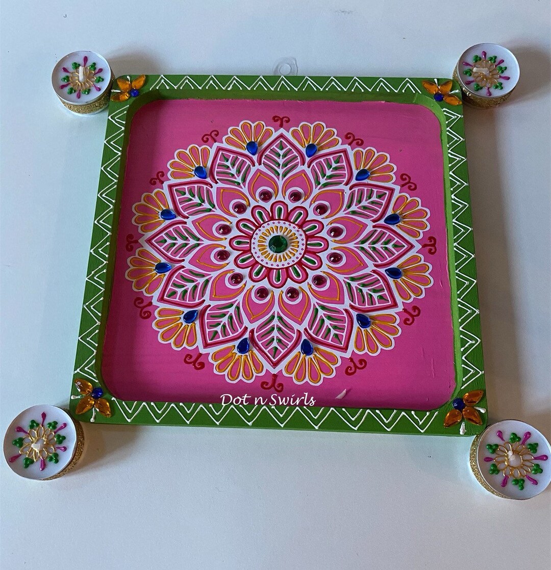 Beautiful Wooden Rangoli Set With Decoretive Led Tea Lights/floor Art ...