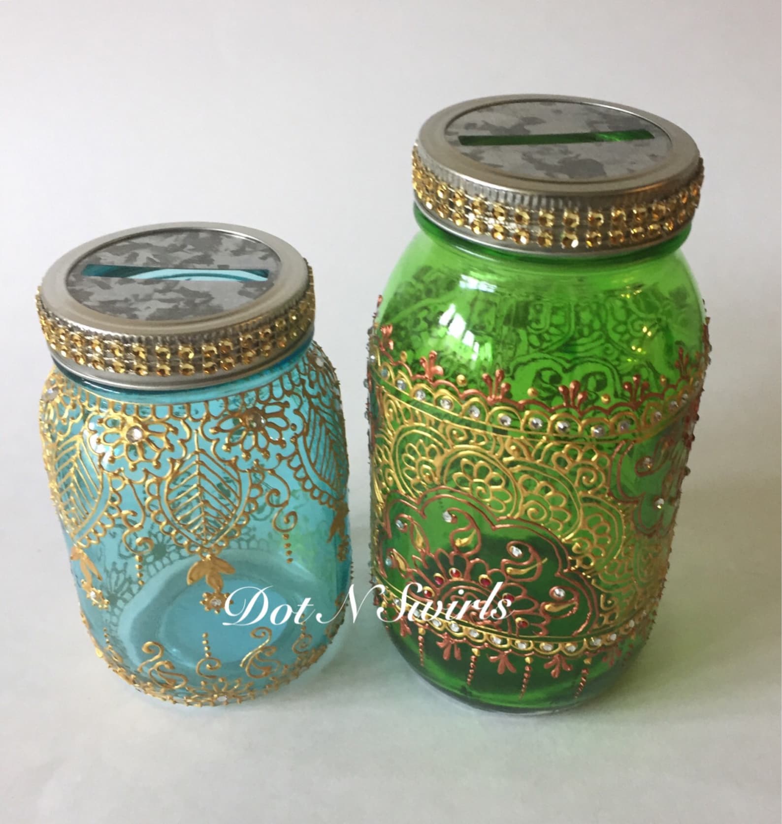 Henna Decorated Colorful Mason Coin Jar,piggy Bank,coin Organizer ...