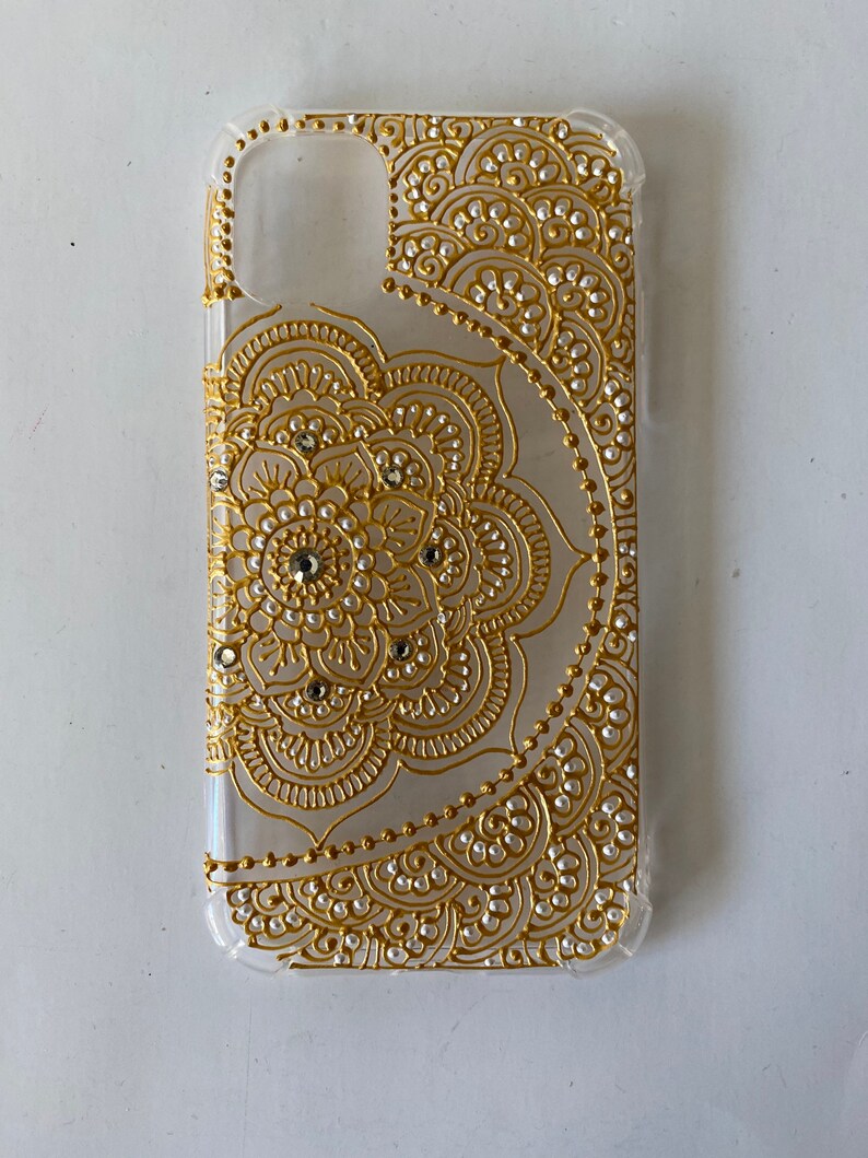 I Phone 17 Pro Max Case Decorated With Gold Henna Lotus Mandala/crystal ...