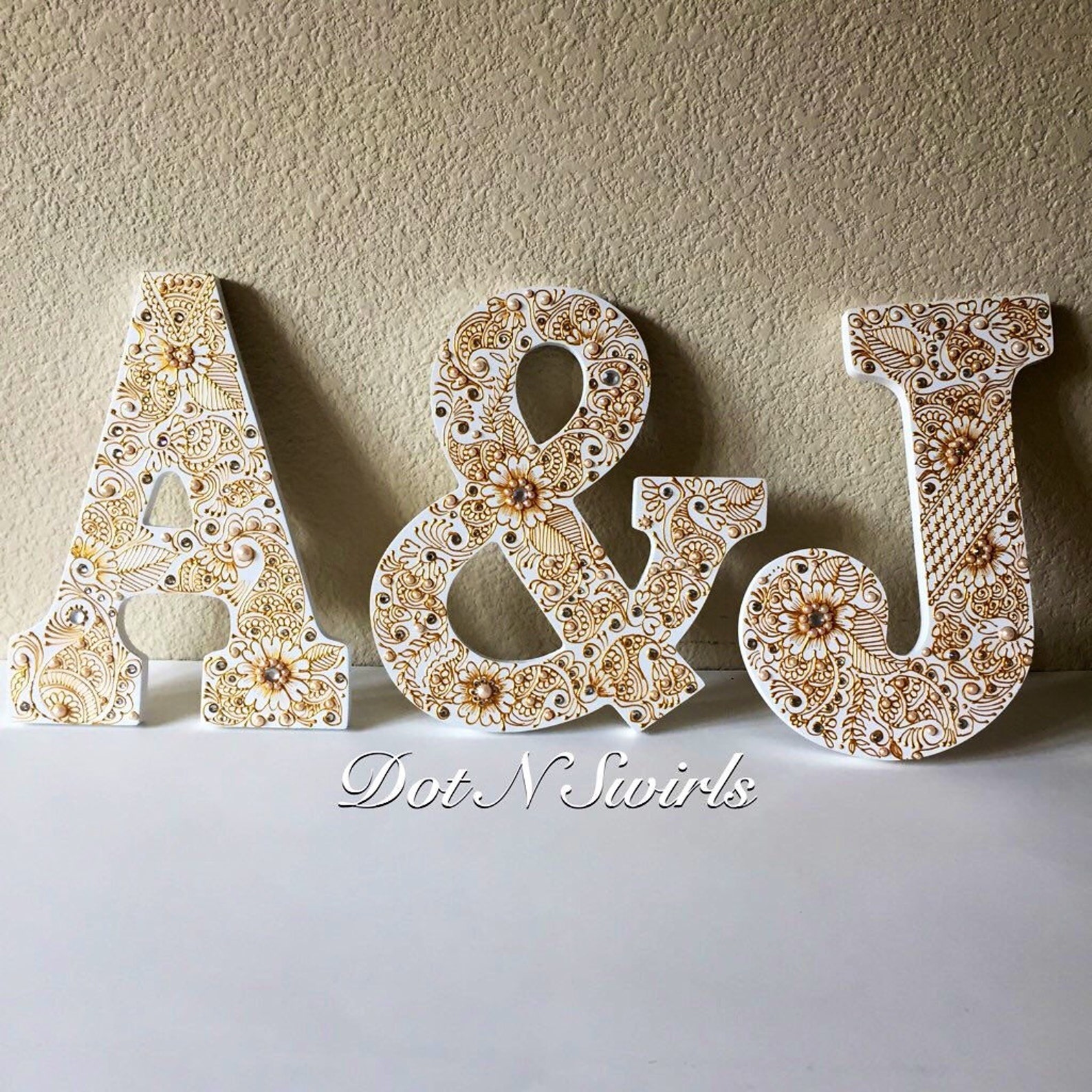 9 Personalized Wooden Letters With Gold Henna/ Hanging | Etsy