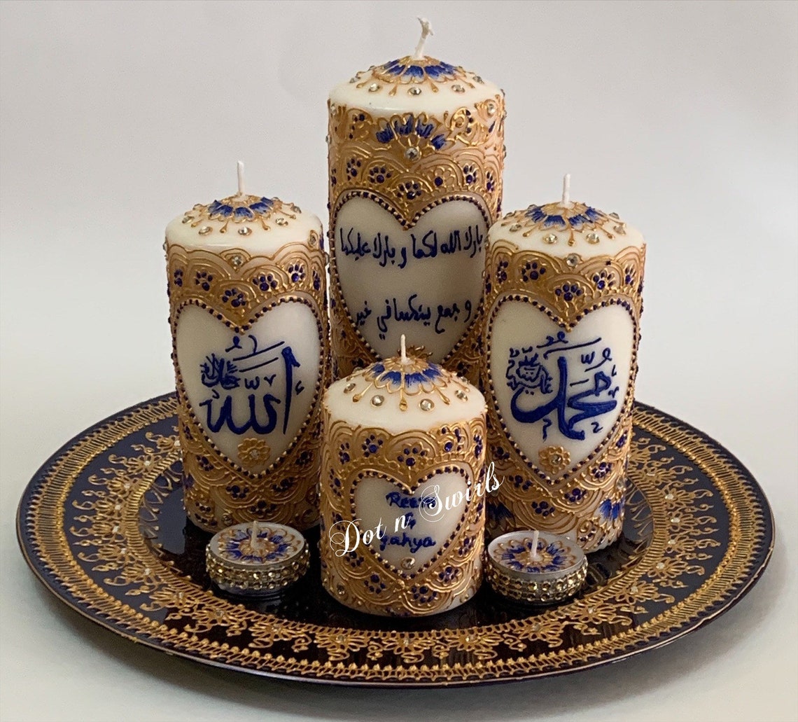 4 Unscented Candles Set With Arabic Calligraphyhenna - Etsy