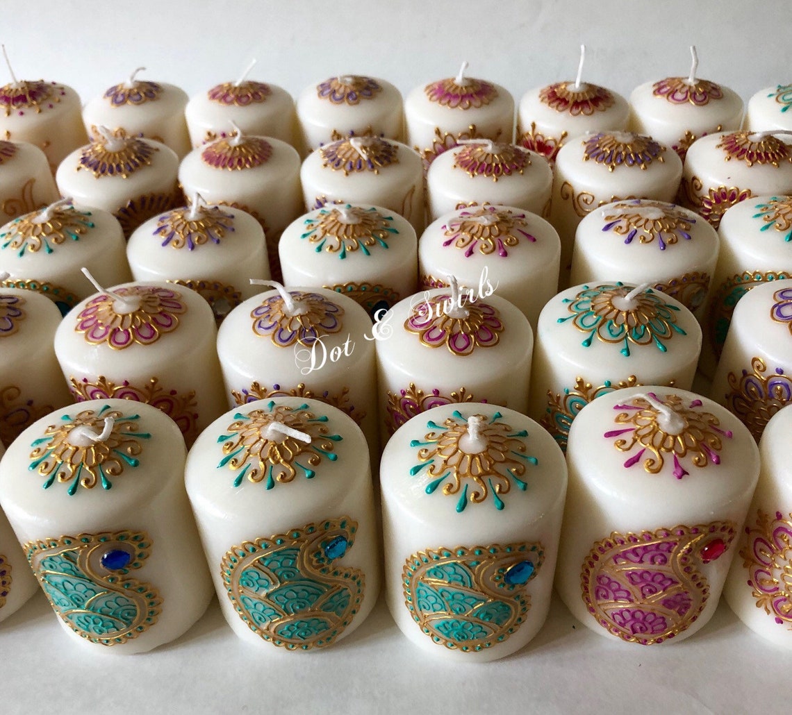 30henna Decorated Personalized Small Candles With Organza - Etsy