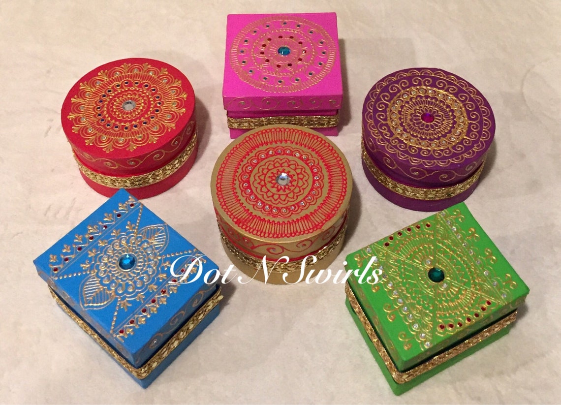 Colorful 6 Paper Mache Gift Boxes Set/henna Gift Box/holiday Gift Box ...