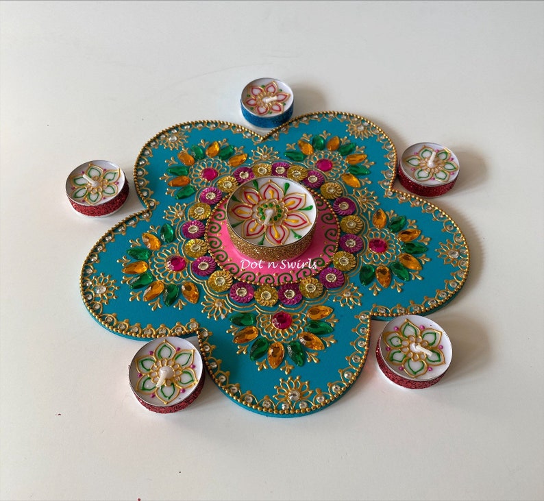 Beautiful Wooden Flower/rangoli Set With Decoretive - Etsy