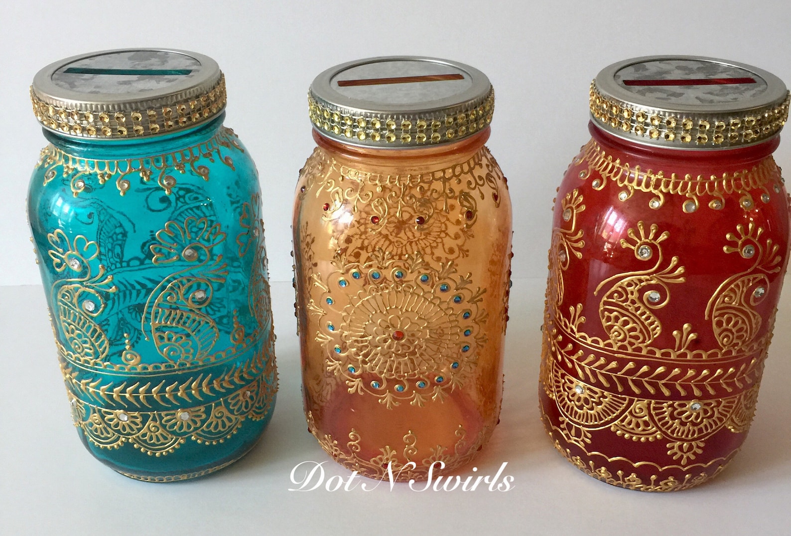 Henna Decorated Colorful Mason Coin Jar,piggy Bank,coin Organizer ...