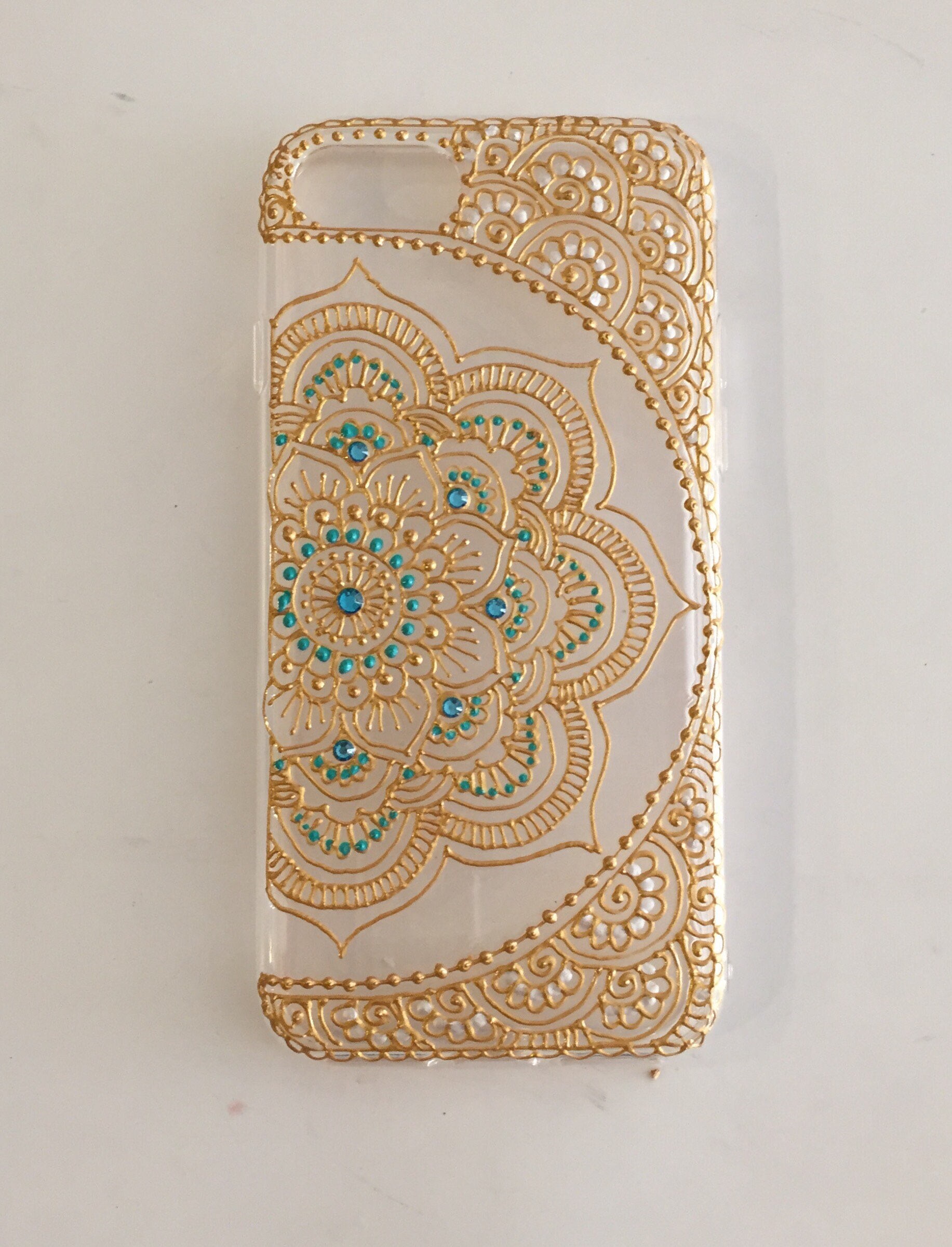 I Phone 17 Pro Max Case Decorated With Gold Henna Lotus Mandala/crystal ...