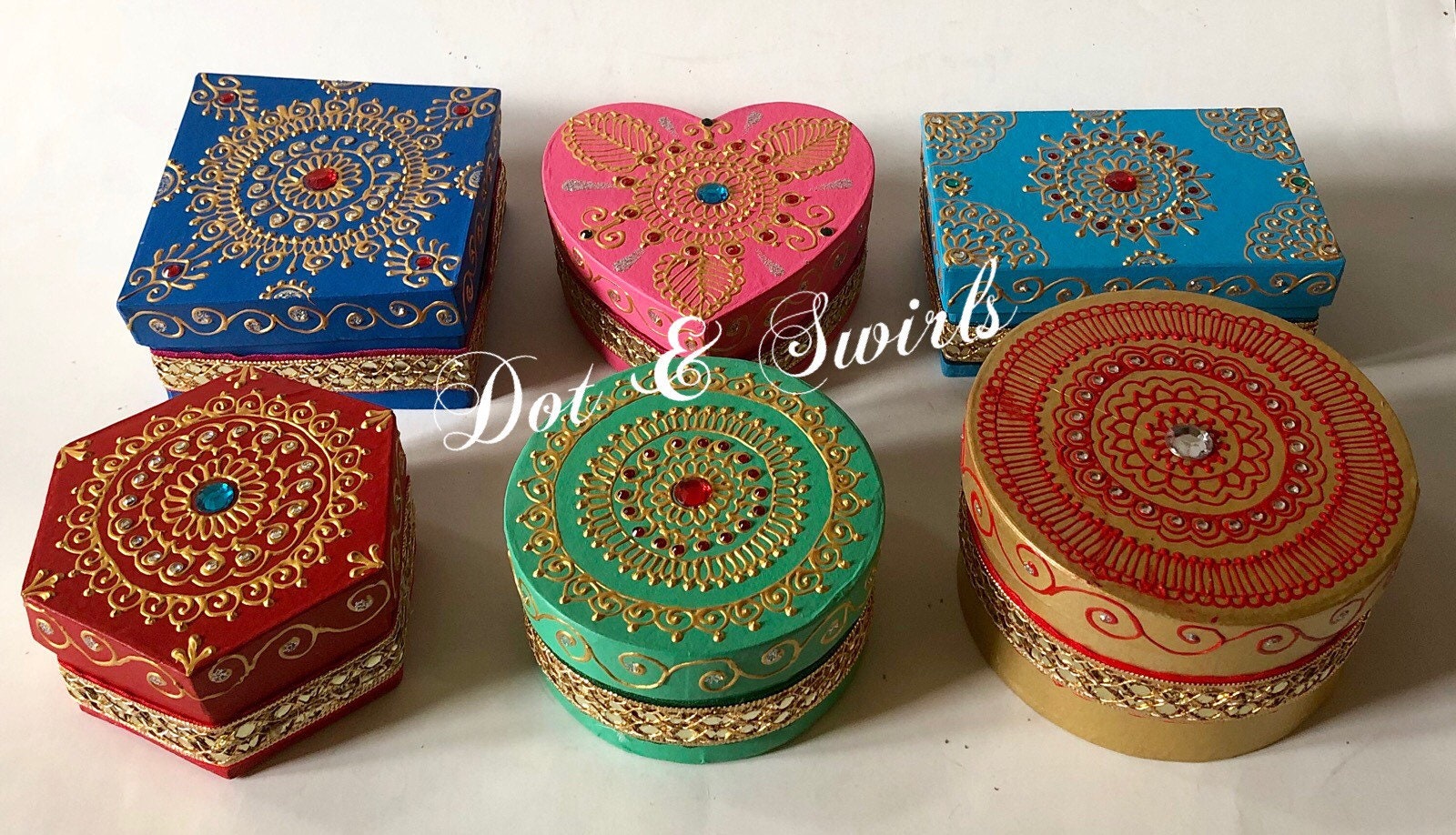 Colorful 6 Paper Mache Gift Boxes Set/henna Gift Box/holiday Gift Box ...