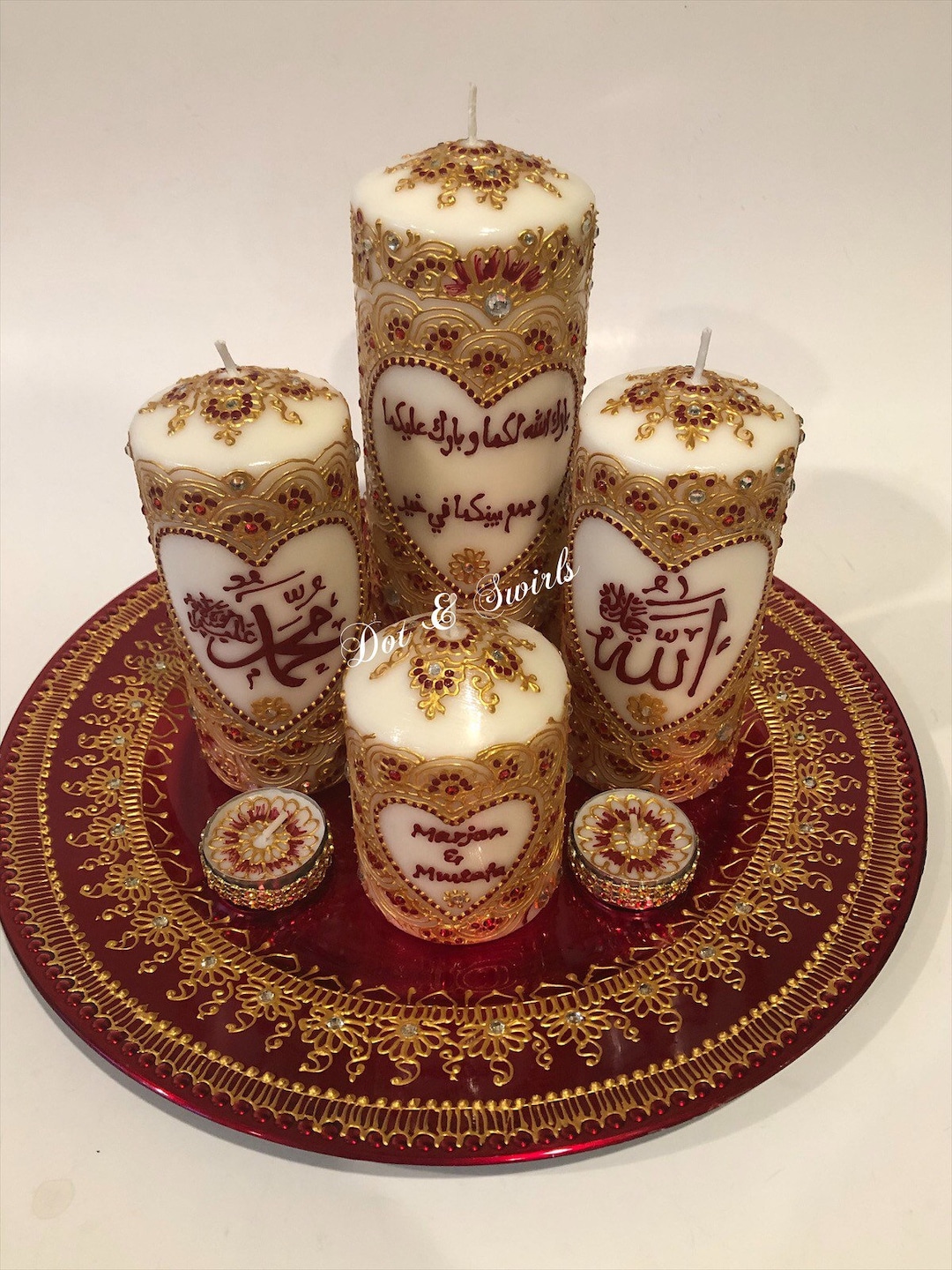4 Unscented Candles Set With Arabic Calligraphy,henna Candles,wedding ...