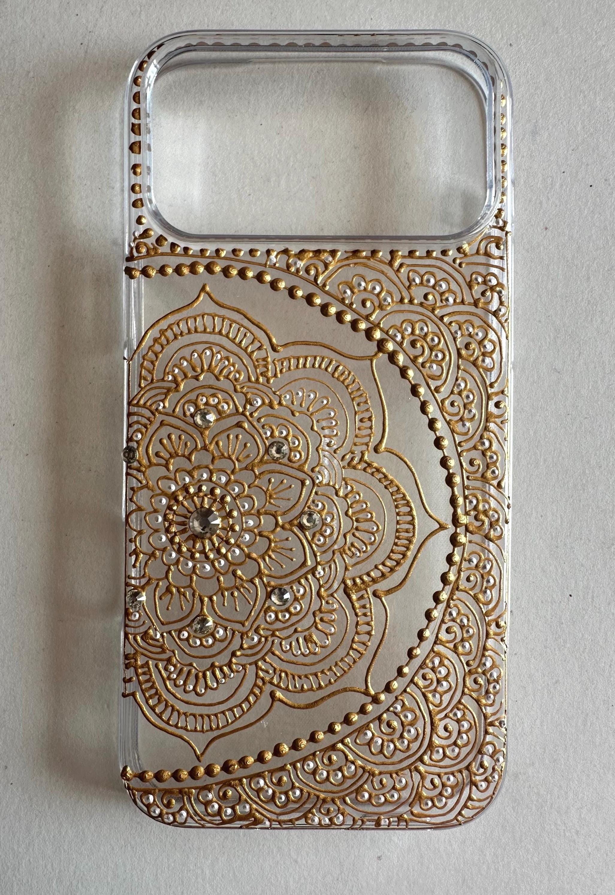 I Phone 17 Pro Max Case Decorated With Gold Henna Lotus Mandala/crystal ...