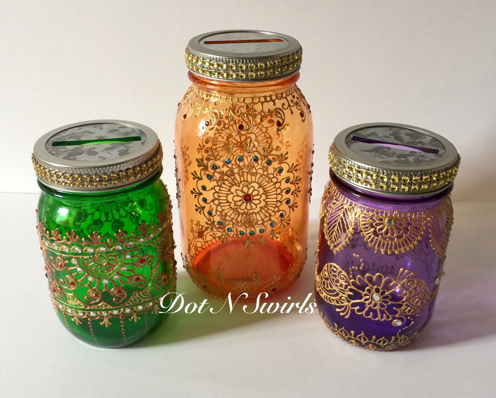 Henna Decorated Colorful Mason Coin Jar,piggy Bank,coin Organizer ...