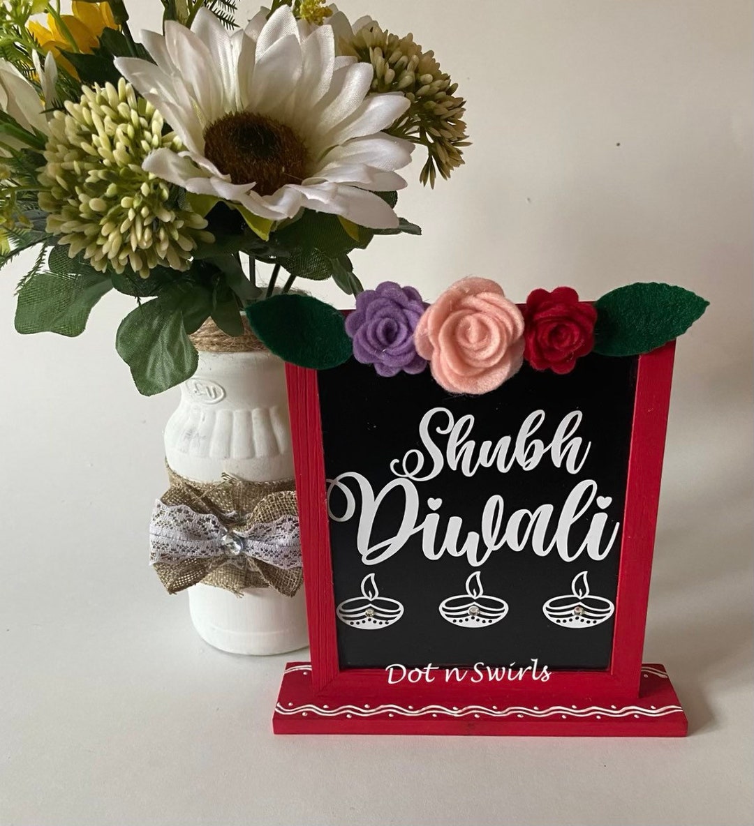 Chalkboard Diwali Banner With Felt Flowers,tabletop,easel,handmade ...