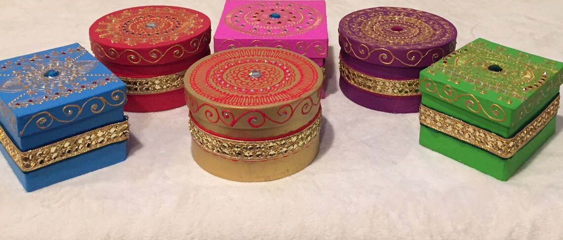 Colorful 6 Paper Mache Gift Boxes Set/henna Gift Box/holiday Gift Box ...