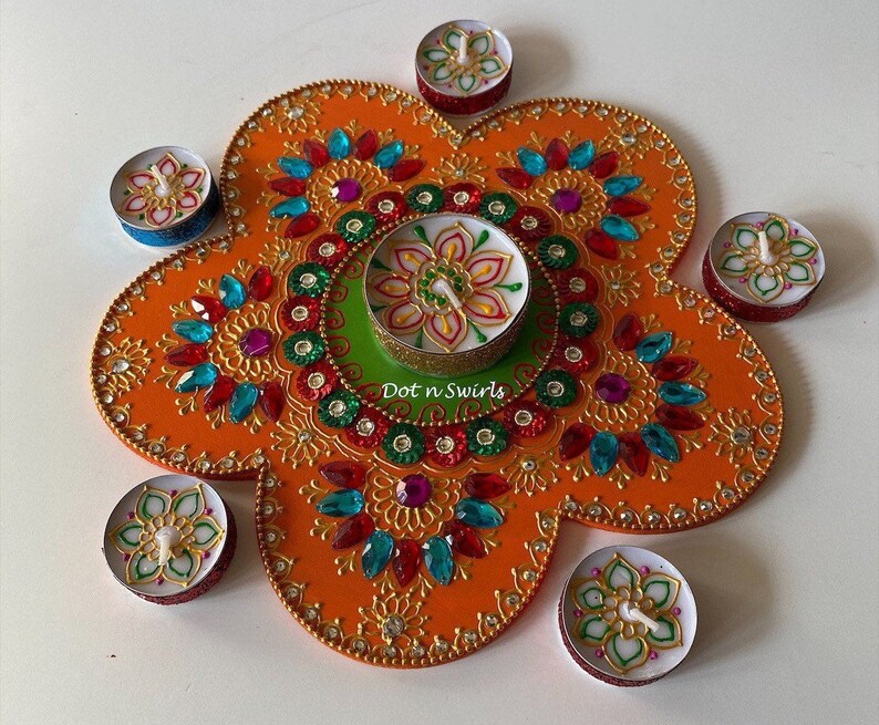 Beautiful Wooden Flower/rangoli Set With Decoretive - Etsy