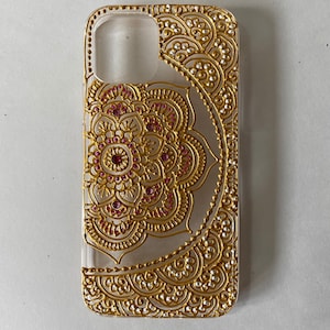 I Phone 17 Pro Max Case Decorated With Gold Henna Lotus Mandala/crystal ...
