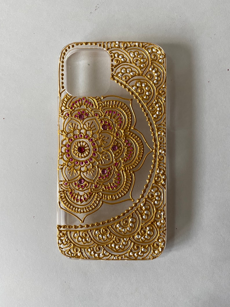 I Phone 17 Pro Max Case Decorated With Gold Henna Lotus Mandala/crystal ...