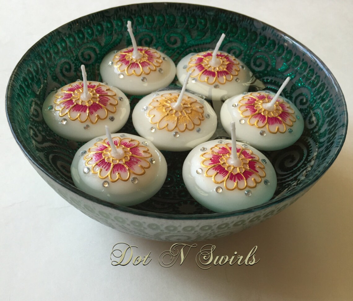 Set of 6handmadehenna and Rhinestones Decorated Wax Floating | Etsy India