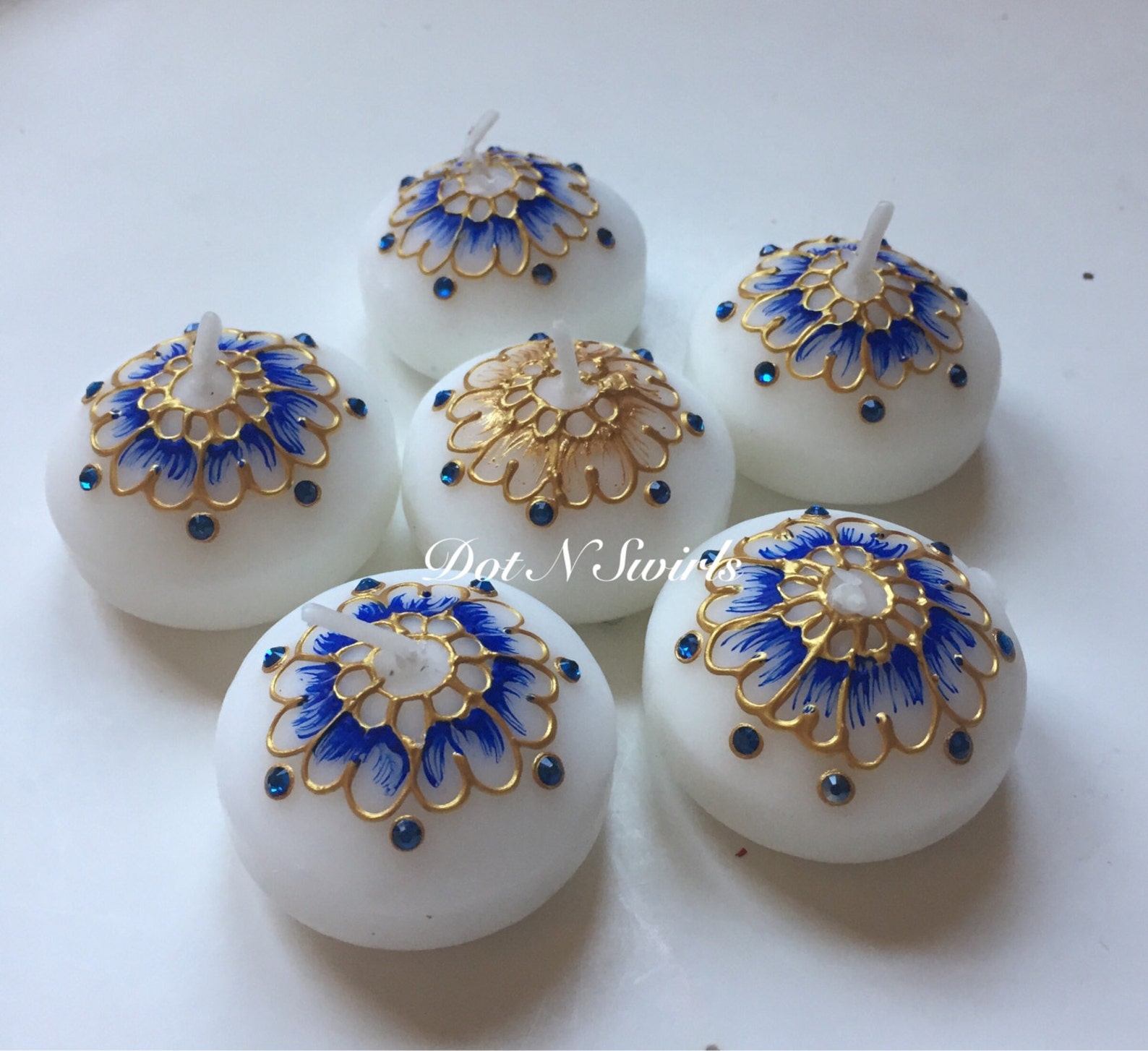 Set of 6handmadehenna and Rhinestones Decorated Wax Floating | Etsy India