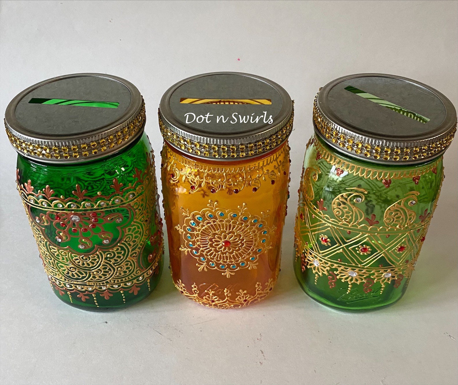 Henna Decorated Colorful Mason Coin Jar,piggy Bank,coin Organizer ...