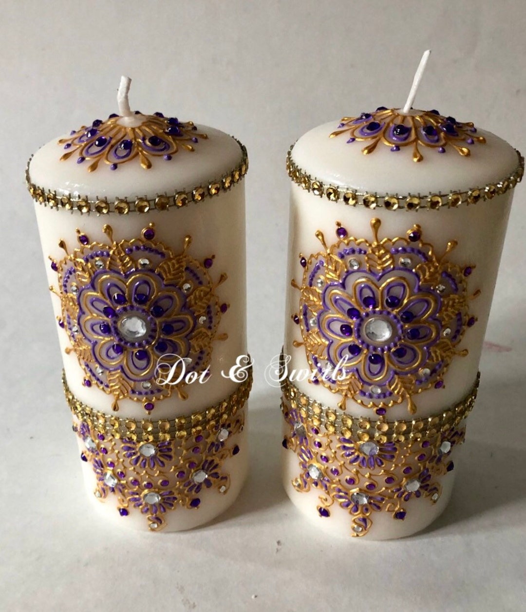 Set of 2,pillers/henna Candle/henna Mandala/ Personalized Candles ...