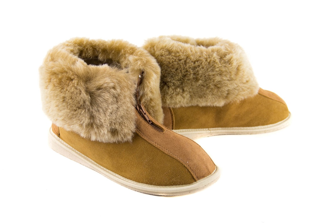 Handmade Sheepskin Zipper Slippers: Warm Wool Lined - Etsy