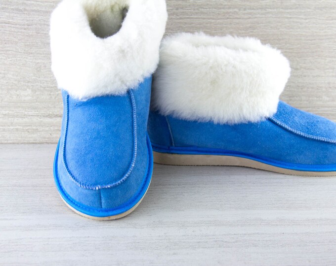 Women's Light Blue Genuine Sheepskin Slippers! - Etsy