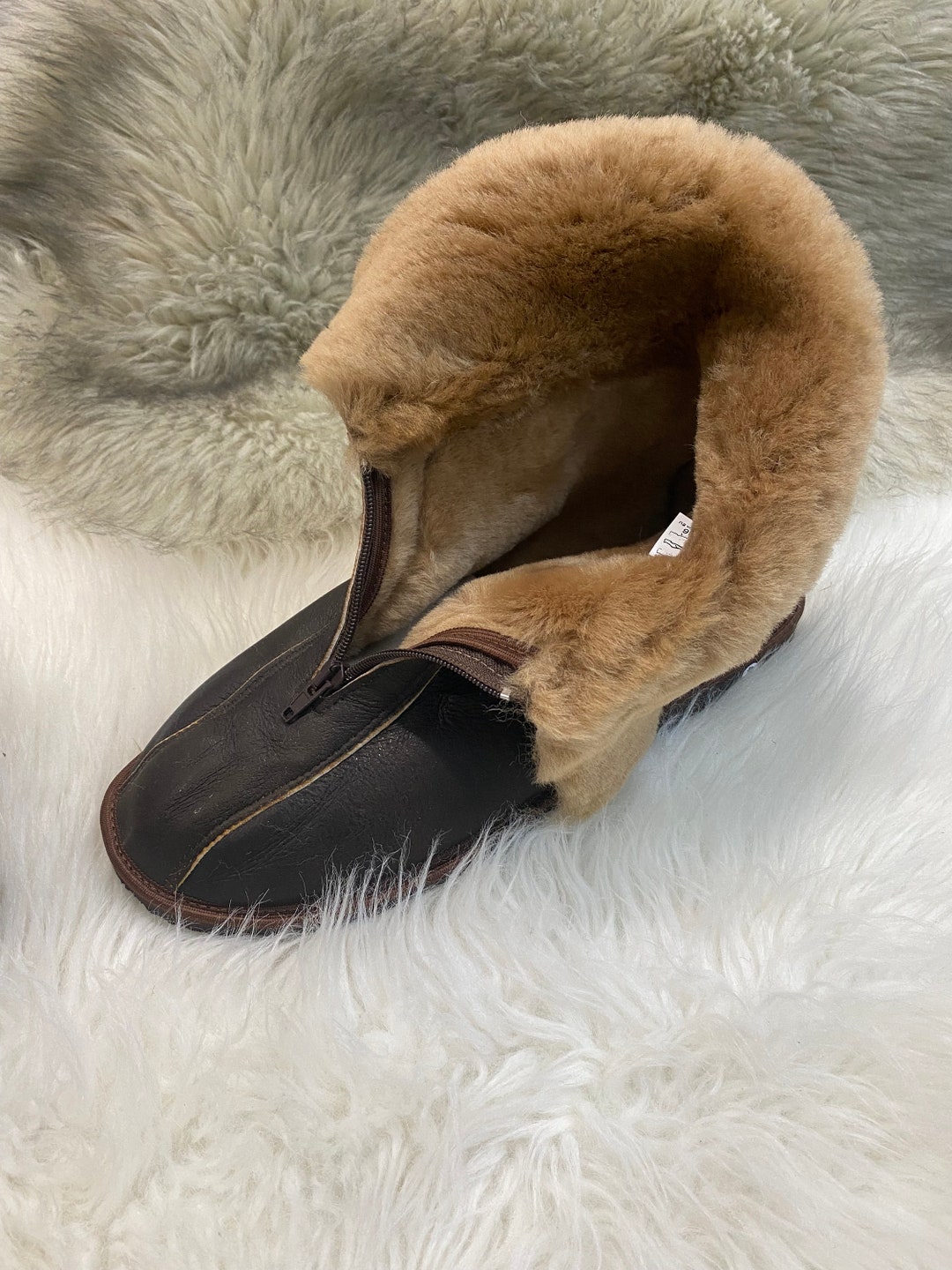 Men's Sheepskin Zipper Slippers: Warm Wool Lined Comfort - Etsy