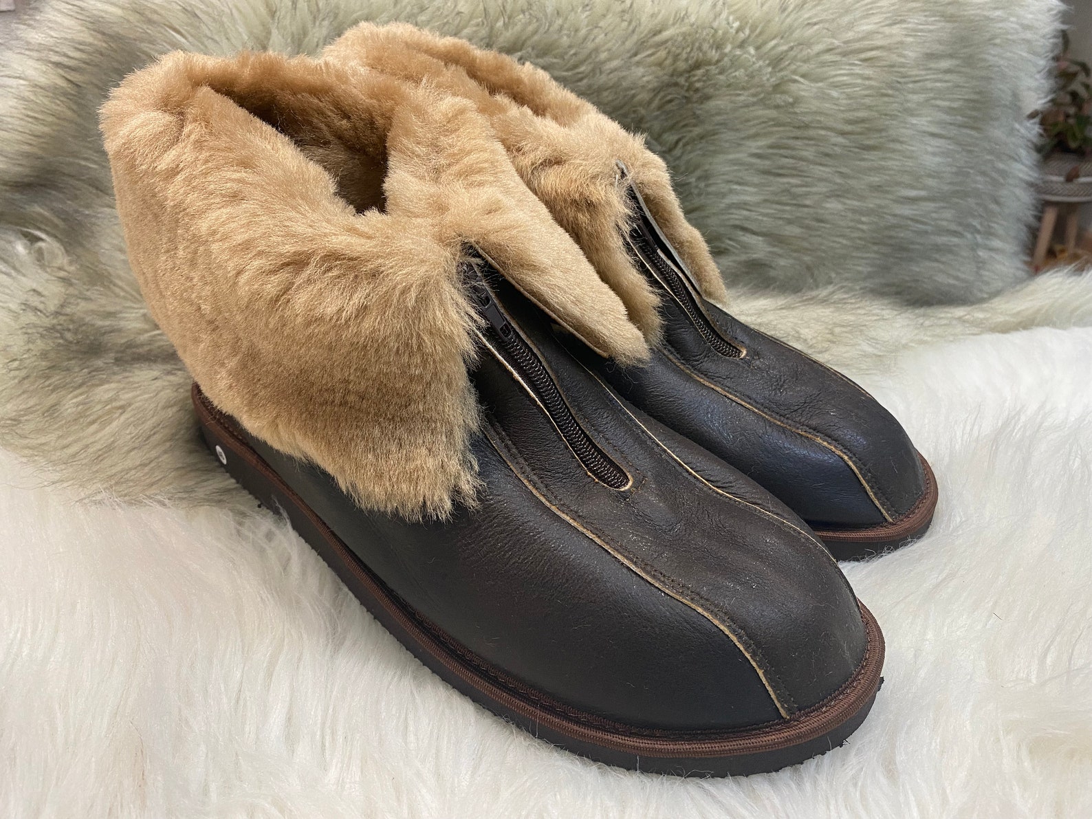 Men's Sheepskin Zipper Slippers: Warm Wool Lined Comfort - Etsy