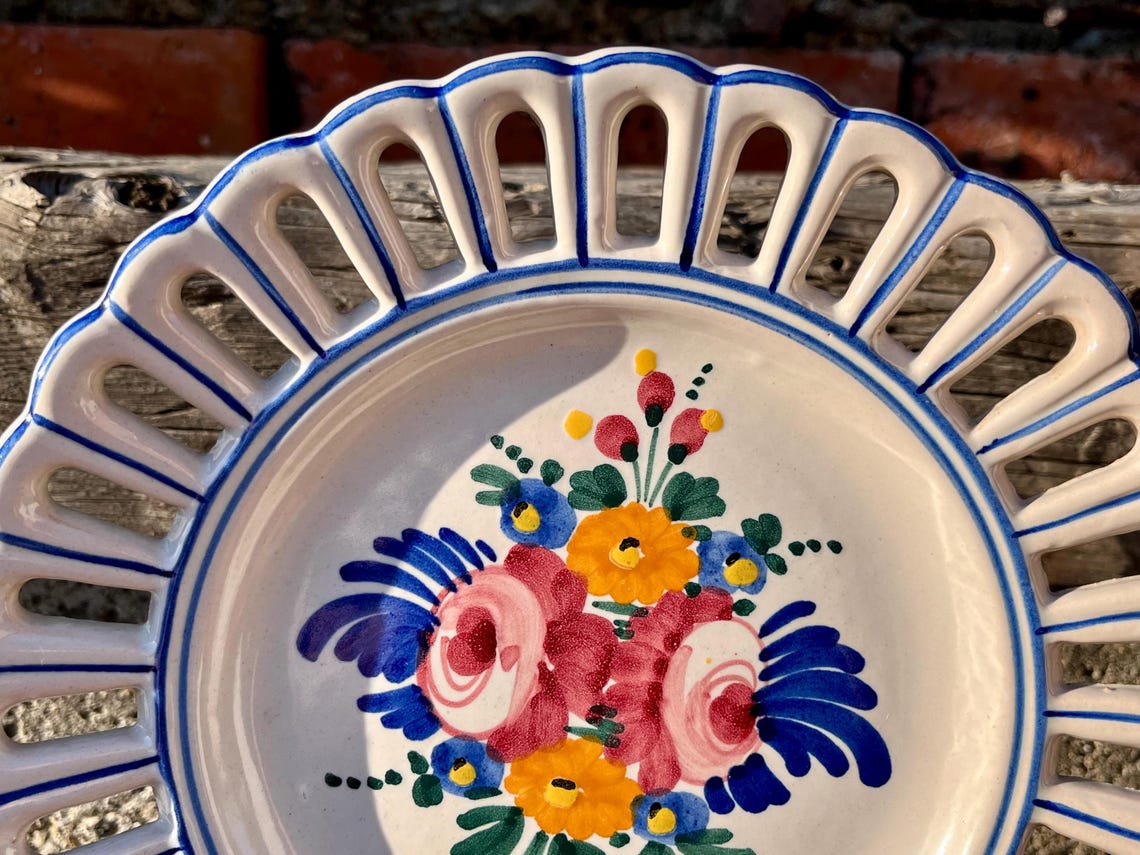 Vintage Italian Faience Plate With Hand Painted Floral Design - Etsy